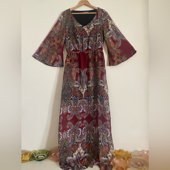 Avon | Dresses | Avon Signature Collection Dress Maroon Flare Sleeves ...